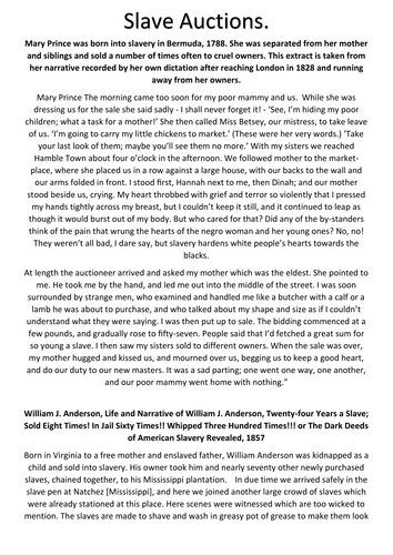 Empire & Slavery: Slave Auctions. | Teaching Resources