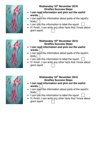 1 week non-fiction English planning for Year 2 on the giant squid ...