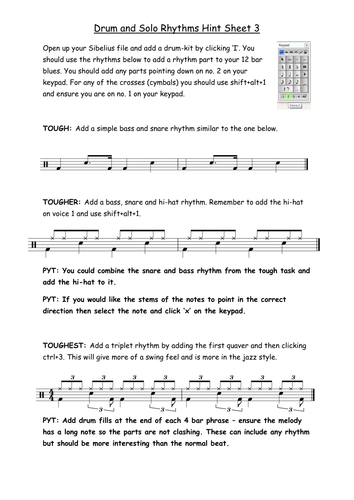 Blues Composition Sibelius Differentiated Help Sheets | Teaching Resources