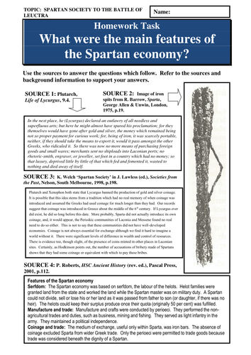 What were the main features of the Spartan economy? | Teaching Resources