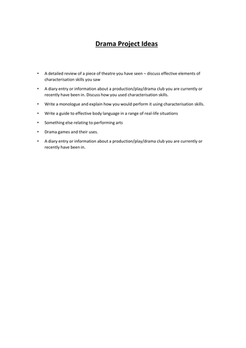 Drama Homework Project: Ideas and Feedback sheet | Teaching Resources