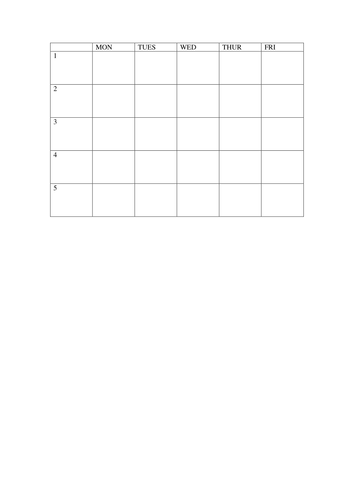 5 period day timetable template | Teaching Resources