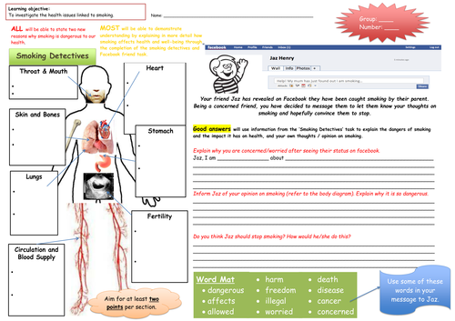 Dangers of smoking PSHE lesson KS3 unhealthy lifestyle choices ...