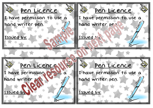Pen Licence Card for pupils | Teaching Resources