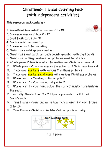 Christmas Theme Counting to 10 Presentation Displays Flash cards ...