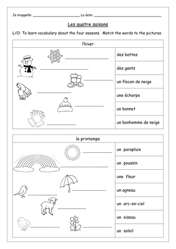 FRENCH - The Four Seasons - Les Quatre Saisons - Worksheets | Teaching ...
