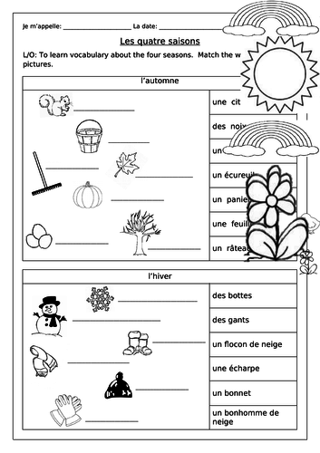 FRENCH - The Four Seasons - Les Quatre Saisons - Worksheets | Teaching ...