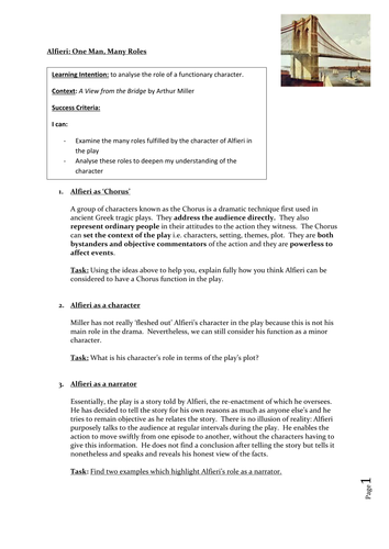 A View from the Bridge Resources | Teaching Resources