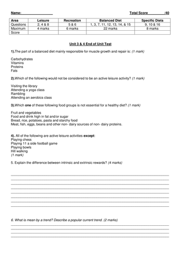 AQA GCSE PE (A-G) End of Unit Tests- ALL UNITS | Teaching Resources