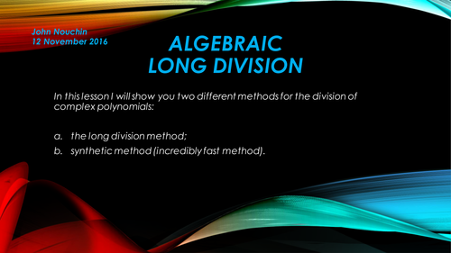 Algebraic division (long division) and polynomial division | Teaching ...