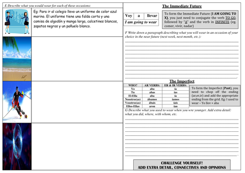 La Ropa. Writing Tasks | Teaching Resources