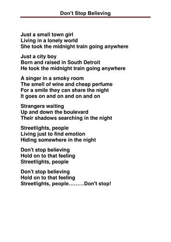 Don't Stop Believing Pop Music Differentiated Resources and Lessons ...