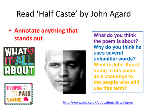 Half Caste John Agard GCSE poetry 9-1 | Teaching Resources