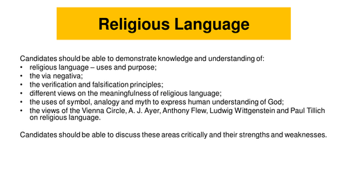 OCR A2 Philosophy of Religion- Introduction to Religious Langauge ...