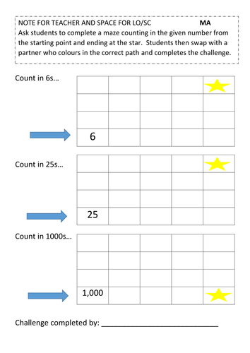 Counting in 6, 25 and 1000s - Maze worksheet | Teaching Resources