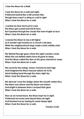 I took the moon for a walk POETRY lesson | Teaching Resources
