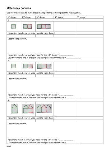 Matchstick patterns | Teaching Resources