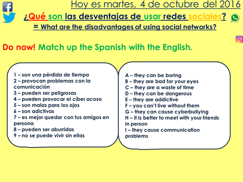 KS4 Spanish - Advantages & disadvantages of social networks (Internet ...