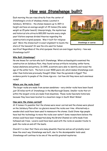 KS2 Comprehension - How was Stonehenge built? Explanation style text ...