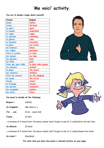 'Me Voici' presentation activity for the junior French class | Teaching ...
