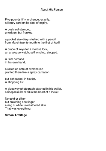 GCSE and KS3 Unseen Poetry OFSTED Lesson based on Simon Armitage Poem ...
