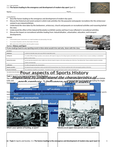 A-level PE EDEXCEL (Spec 2016) 5.1: Factors leading to emergence ...