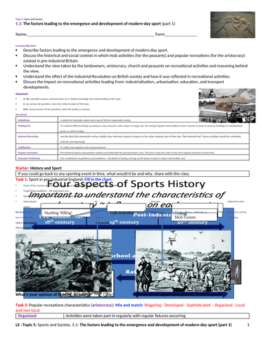 A-level PE EDEXCEL (Spec 2016) 5.1: Factors leading to emergence ...