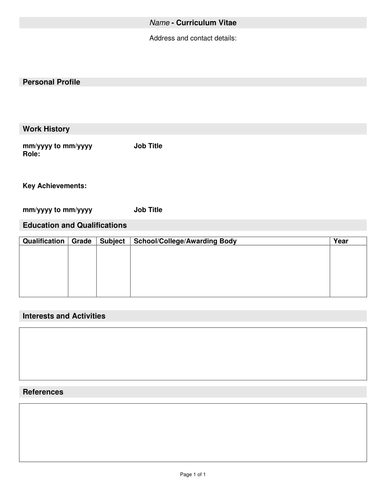 CV Writing : Careers | Teaching Resources