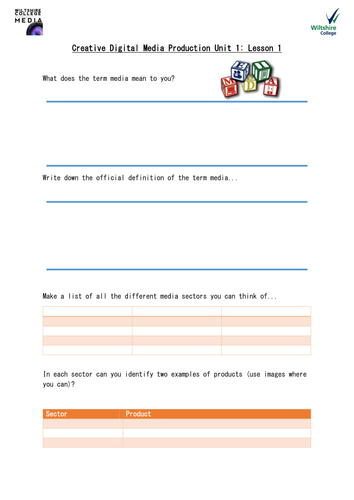 Creative Digital Media Production: Level 2, Unit 1 - Scheme of Work ...