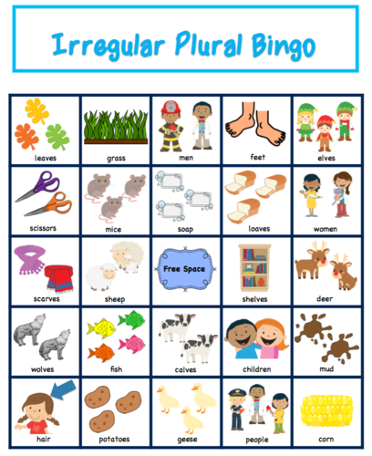 Plural Bingo {Regular Plurals, Irregular Plurals, & Combo} | Teaching ...