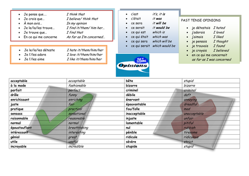 Giving opinions in French - a deskmat | Teaching Resources
