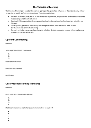 A Level PE - The Theories of Learning - Skill Aquisition | Teaching ...