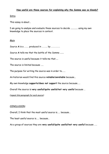 Assessment on the Battle of the Somme using sources. | Teaching Resources
