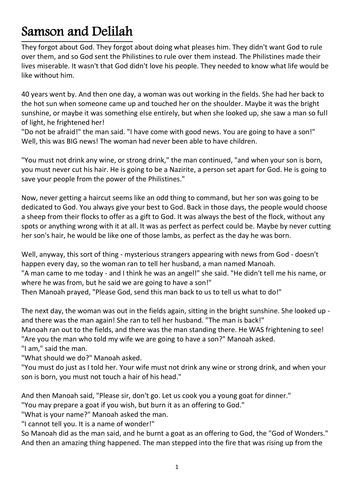 Samson and Delilah: literacy worksheets differentiated: Bible Stories ...