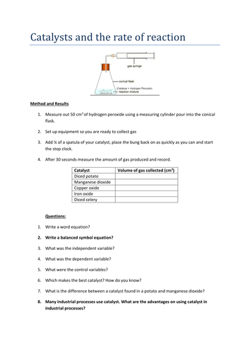 L7. Catalysts and Rate of Reaction | Teaching Resources
