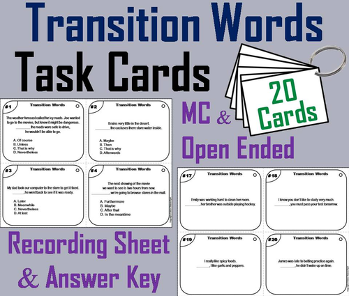 Transition Words Task Cards | Teaching Resources