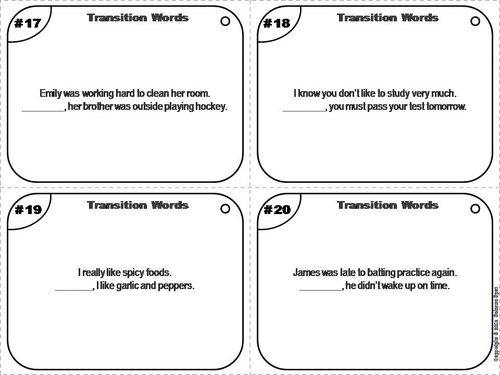 Transition Words Task Cards | Teaching Resources