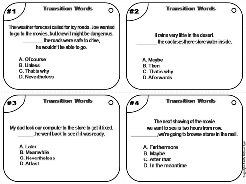 Transition Words Task Cards | Teaching Resources