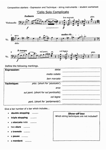 String Instrument Technique (starter worksheet) | Teaching Resources