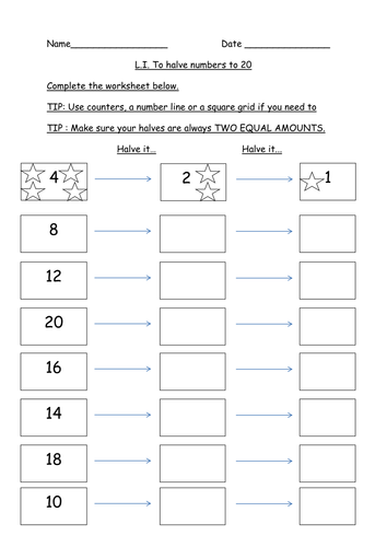 KS2 Differentiated Halving to 20,50 and 100 | Teaching Resources