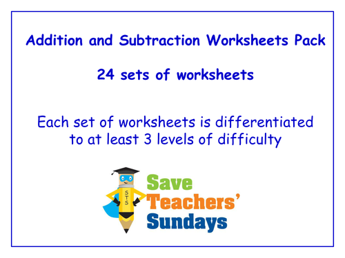 KS1 Addition and Subtraction Worksheets Pack (11 sets of differentiated ...