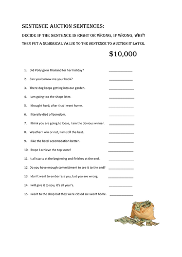 SPAG: Sentence Auction | Teaching Resources