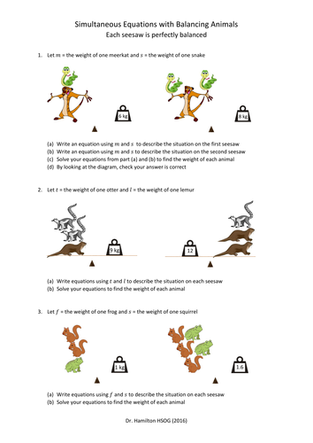 Simultaneous Equations with Balancing Animals | Teaching Resources