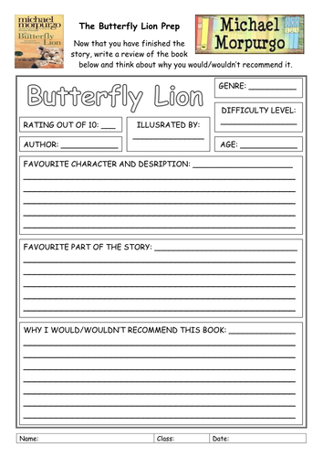 The Butterfly Lion Guided Reading Activities | Teaching Resources