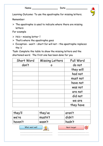 Apostrophe for Omission - Christmas Themed Worksheets | Teaching Resources