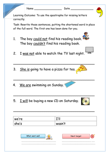 Apostrophe for Omission - Christmas Themed Worksheets | Teaching Resources