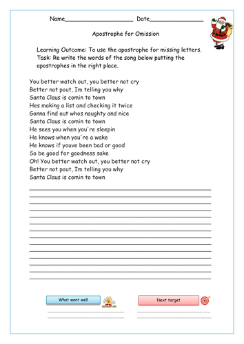 Apostrophe for Omission - Christmas Themed Worksheets | Teaching Resources