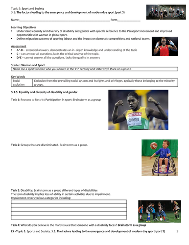 A-level PE EDEXCEL (2016) 5.1: Factors leading to emergence ...