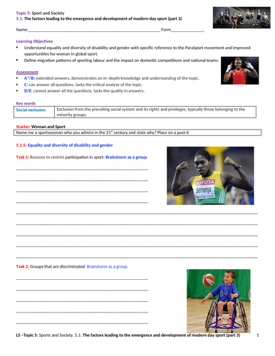 A-level Edexcel Spec 2016: Topic 5 Sport & Society Full Lessons ...