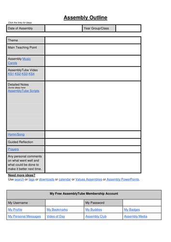 Assembly Organiser Template | Teaching Resources